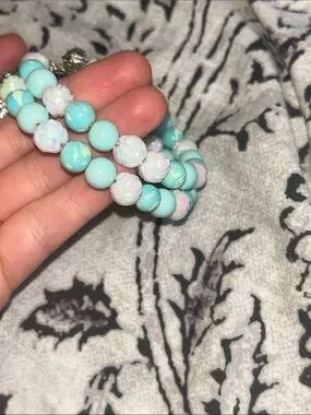 Jewelry | Beaded Charm Bracelet Set In Aqua And White Angel Wings Rose ...